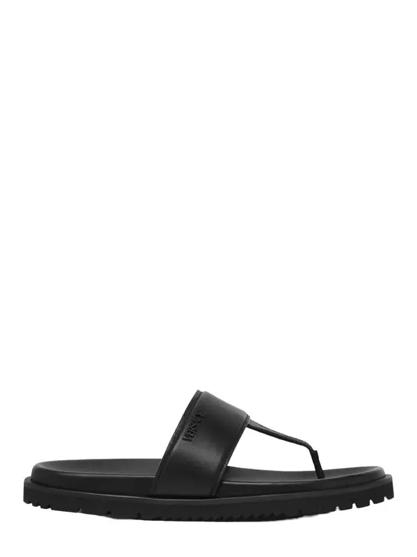 Versace Logo-embossed Leather Sandals - Black