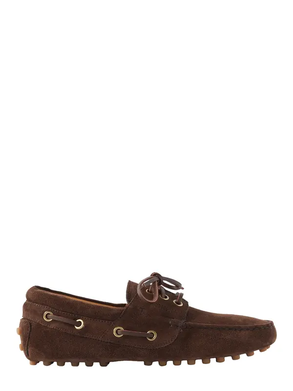 TOD'S Gommino Leather-trimmed Suede Boat Shoes - Brown