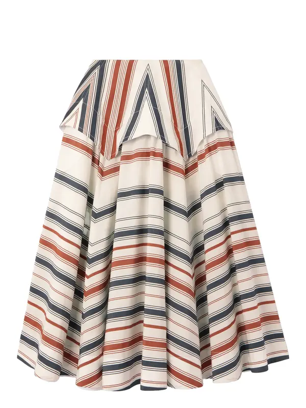Bottega Veneta Striped Cotton And Linen-blend Midi Skirt - Blue