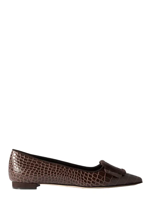 Manolo Blahnik Maysale 10 Croc-effect Leather Flats - Brown