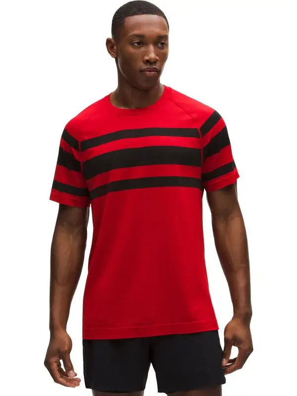 Lululemon Metal Vent Tech Short-sleeve Shirt - League Stripe Oxford Red/oxford Red/black