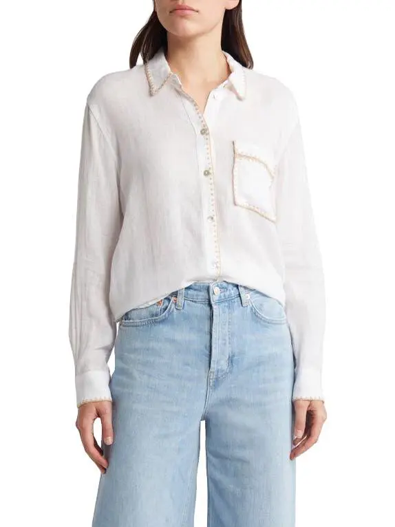 Rails Charli Embroidered Linen-blend Shirt - White Blanket Stich