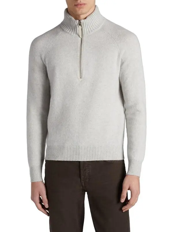 TOM FORD Lambswool And Cashmere Half-zip Sweater - Pale Grey