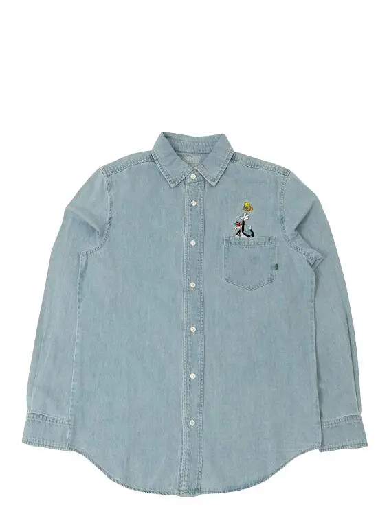 BAIT X Looney Tunes Denim Embroidery Shirt - Blue