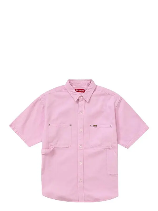 Supreme Loose Fit Short Sleeve Denim Painter Shirt - Pink