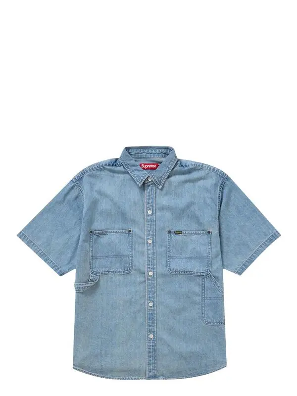 Supreme Loose Fit Short Sleeve Denim Painter Shirt - Washed Blue