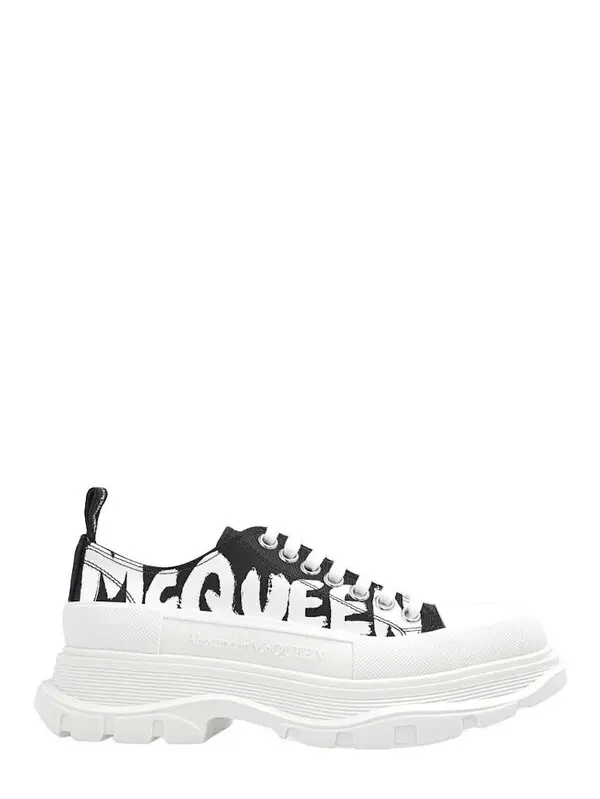 Alexander McQueen Tread Slick Low Lace Up Graffiti Sneakers - Black/white