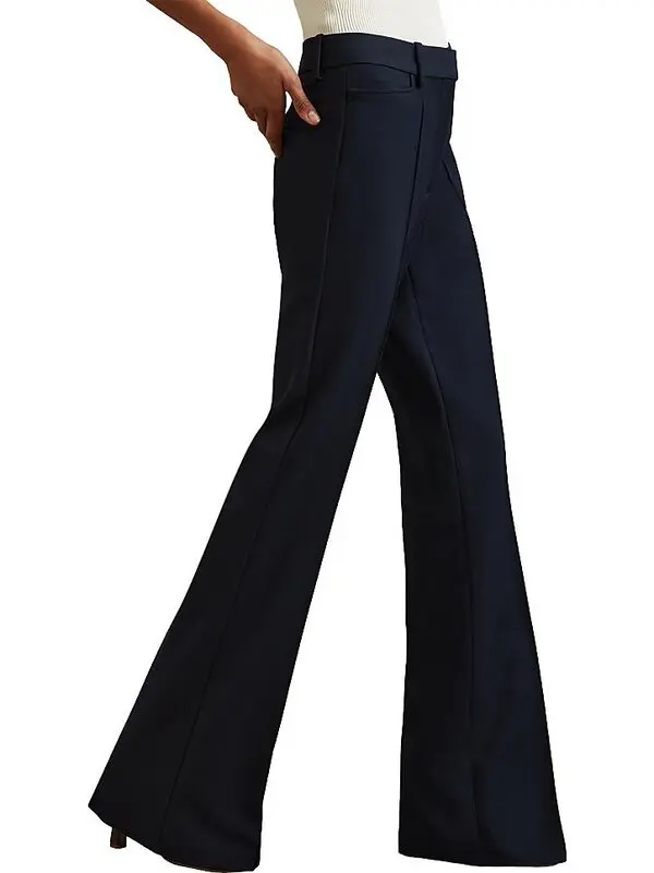 REISS Gabi Flare Leg Trousers - Navy