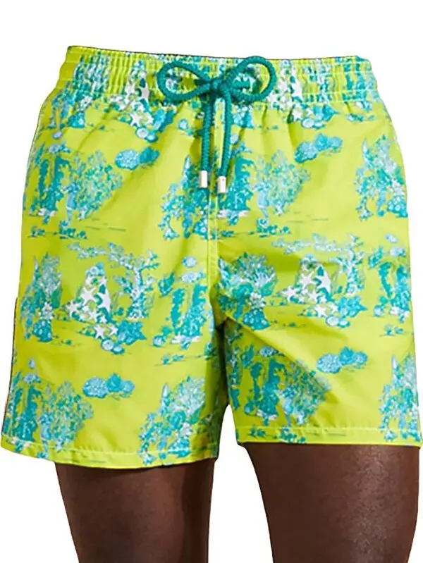 Vilebrequin Moorea Deep Sea Toile De Jouy Print 6" Swim Trunks - Fluorescent Yellow