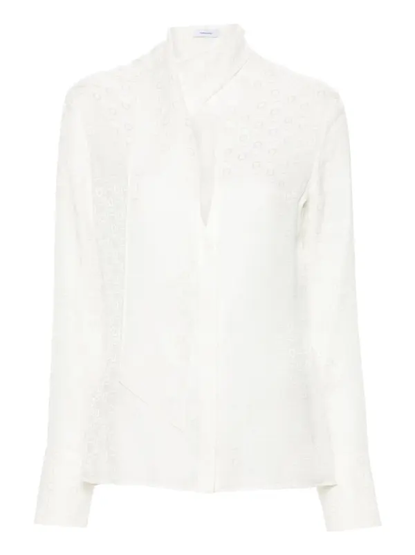 FERRAGAMO Monogram-jacquard Silk Shirt - White