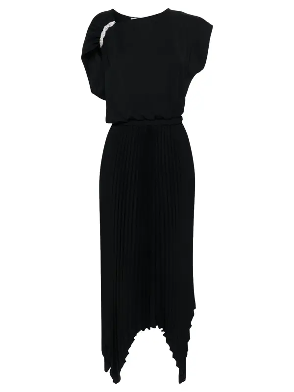 NISSA Asymmetric Pleated Maxi Dress - Black