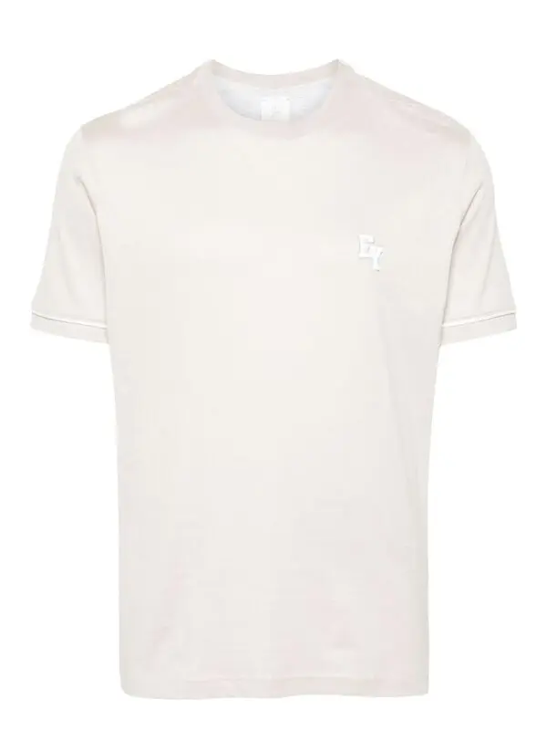 Eleventy Logo-embroidered Cotton T-shirt - Neutrals