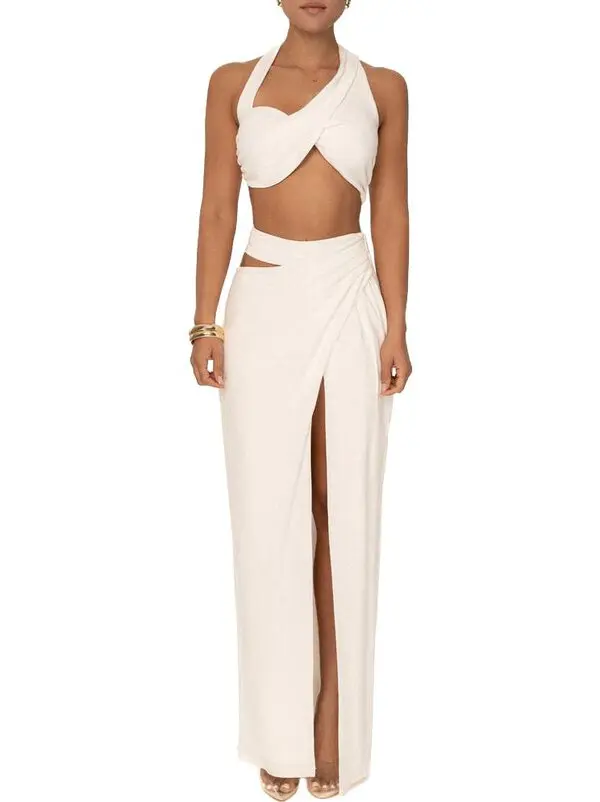 JLUXLABEL Asymmetric Crop Top & Skirt Set - White