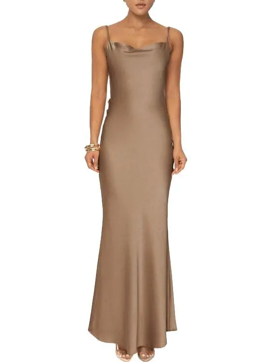 JLUXLABEL Open Back Satin Gown - Brown