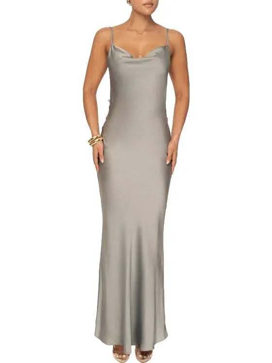 JLUXLABEL Open Back Satin Gown - Green