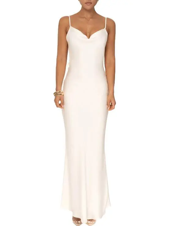 JLUXLABEL Open Back Satin Gown - White
