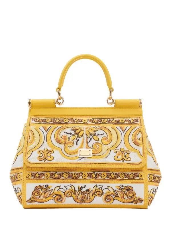 Dolce & Gabbana Sicily Majolica Embroidered Canvas Satchel - Azulejos Giallo
