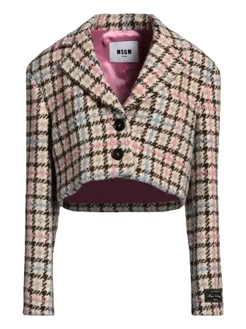 MSGM Single-breasted Houndstooth Blazer - Beige