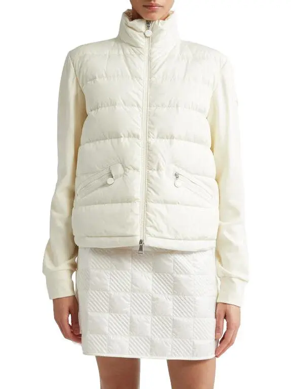 Moncler Mixed Media Down Puffer Jacket - Silk White