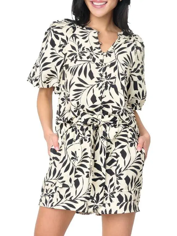 GIBSONLOOK Playa Floral Button-up Shirt - Parchment/black Graphic Palm