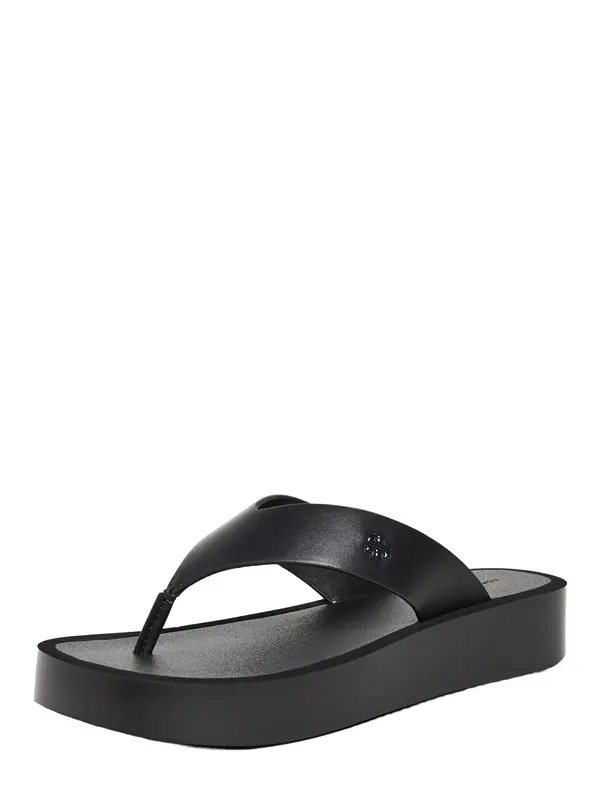 Tory Burch Leather Platform Flip Flops - Black / Black