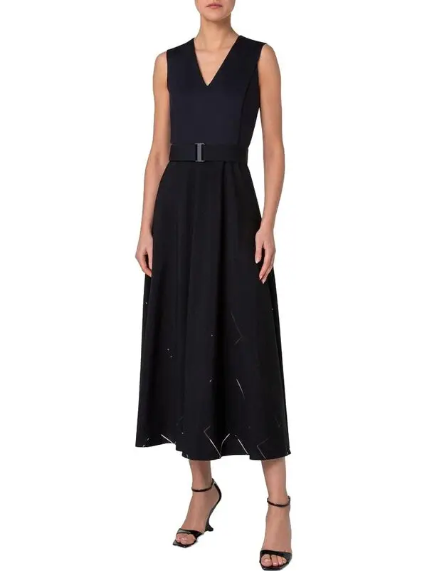 Akris Mixed Media Midi Dress With Belt - Black