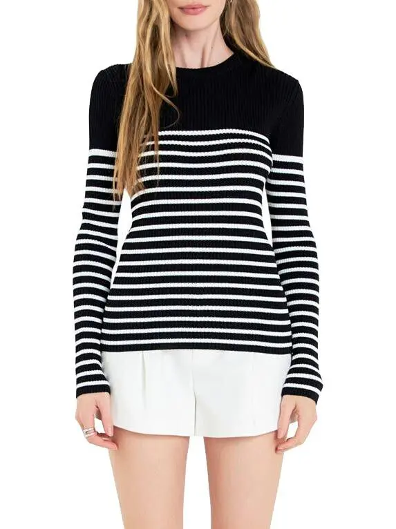 English Factory Stripe Ribbed Sweater - Black/ White