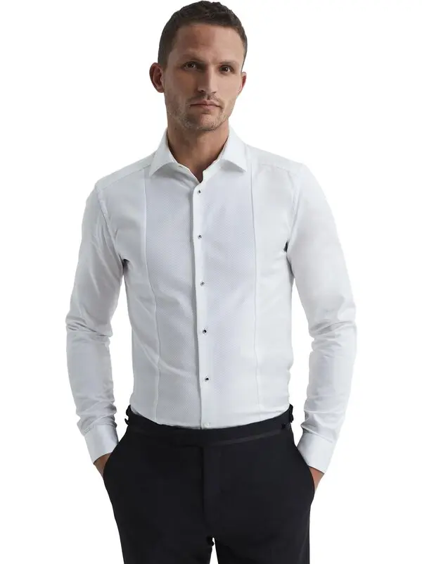 REISS Marcel Slim Fit Dinner Shirt - White