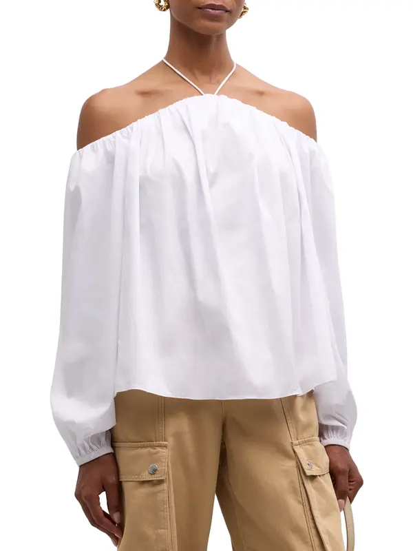 SIMONMILLER Oleander Poplin Off-the-shoulder Halter Top - Macadamia