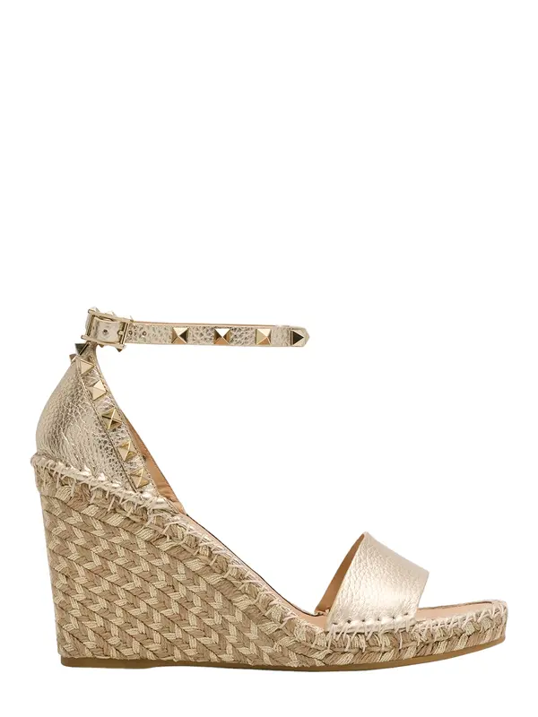 Valentino Garavani Rockstud Wedge Espadrille Sandals - Platino/naturale