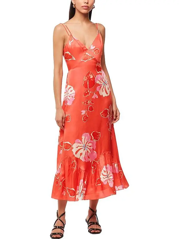 Whistles Hawaiian Print Raffa Dress - Coral/multi