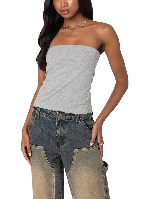 EDIKTED Built-in Bra Tube Top - Gray Melange