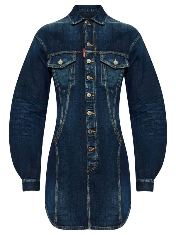 Dsquared2 Logo-patch Denim Shirtdress - Blue