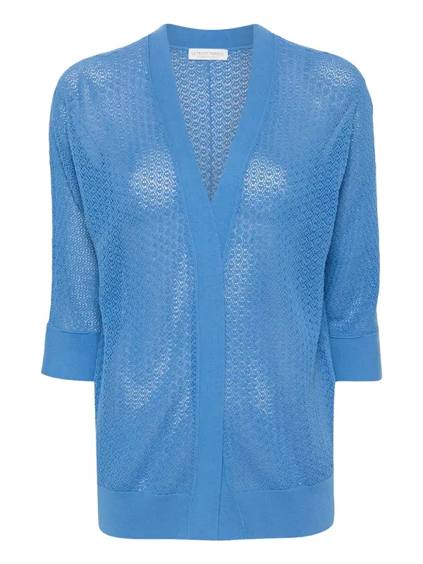LE TRICOT PERUGIA Open-knit Cotton Cardigan - Blue