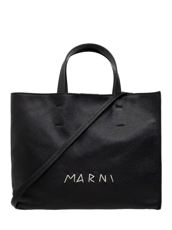 Marni Logo-print Leather Tote Bag - Black