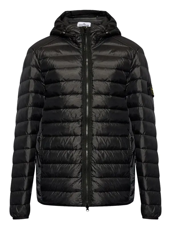 Stone Island Compass-logo Hooded Down Jacket - Black