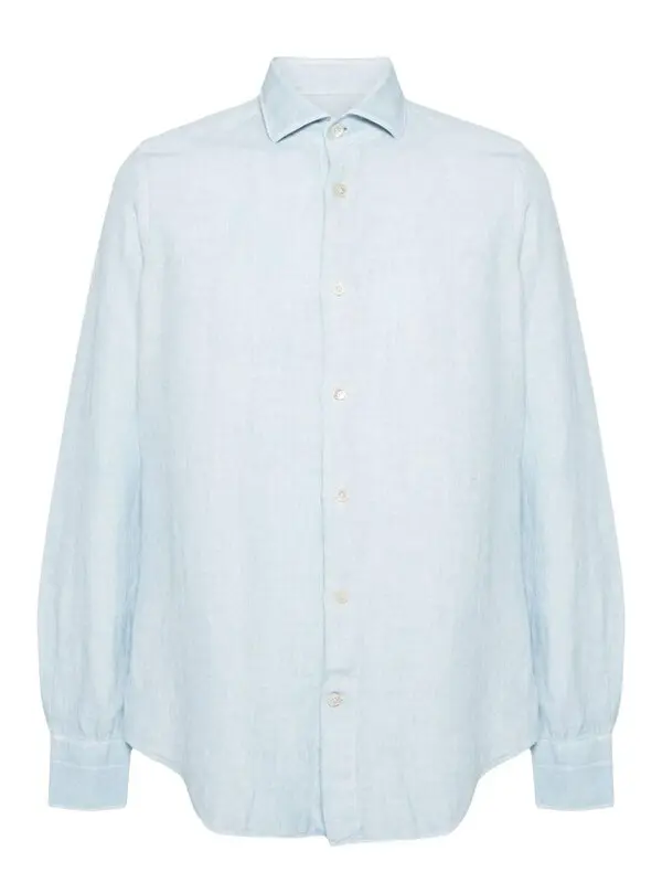 Eleventy Slub-texture Linen Shirt - Blue