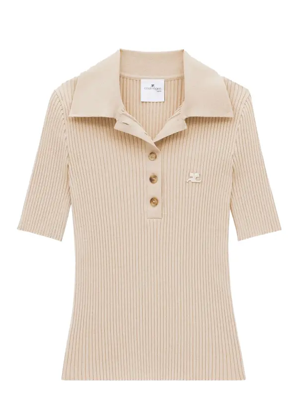 COURREGES Iconic Ribbed-knit Polo Shirt - Neutrals