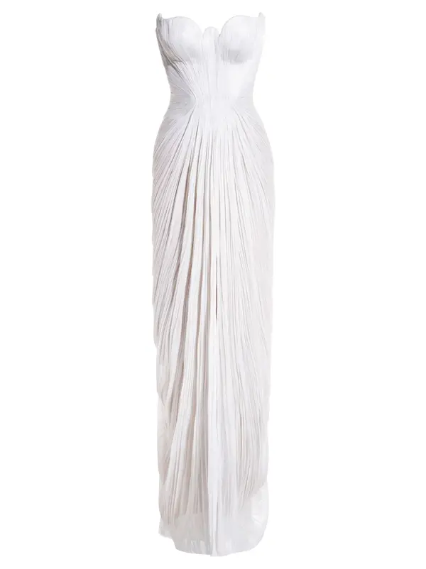 MARIA LUCIA HOHAN Strapless Pleated Gown - White