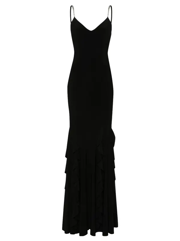 NISSA Ruffled Chiffon Maxi Dress - Black