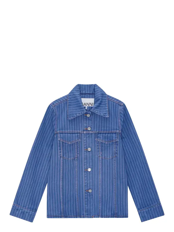 GANNI Striped Denim Jacket - Blue