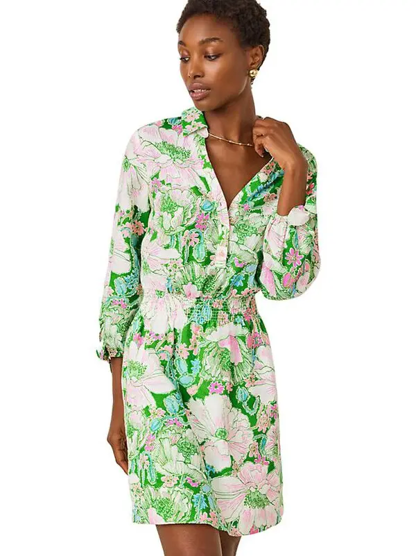 LILLY PULITZER Abralynn Linen Shirtdress - Putting Green Poppyland