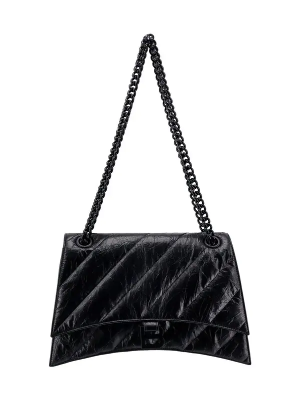 Balenciaga Matelassé Leather Shoulder Bag With Monogram - Black