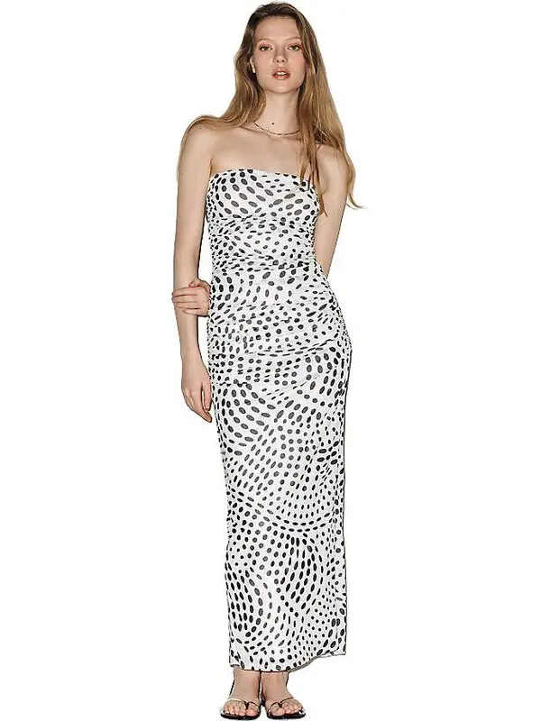 AFRM Strapless Mesh Midi Dress - Noir Swirl Dot