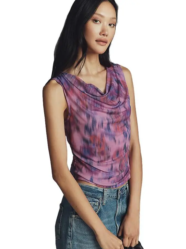 Anthropologie Sloane Cowl-neck Tank Top - Purple Pattern