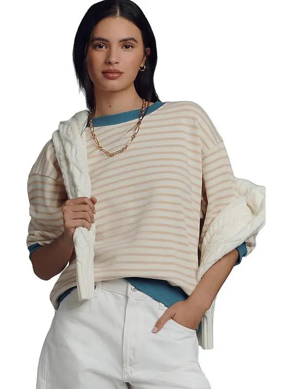 PILCRO Niki Bubble Sweatshirt - Egret/white Dahlia Stripe