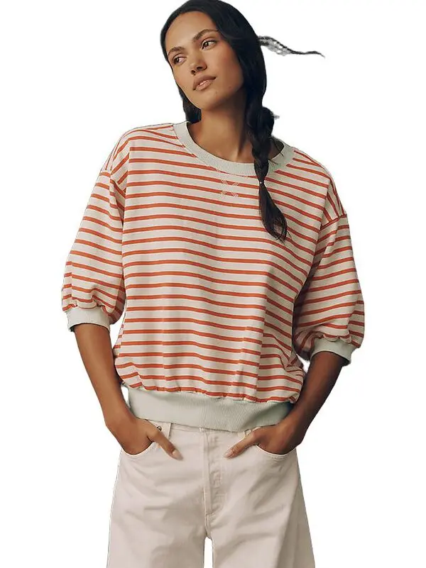 PILCRO Niki Bubble Sweatshirt - White Stripe