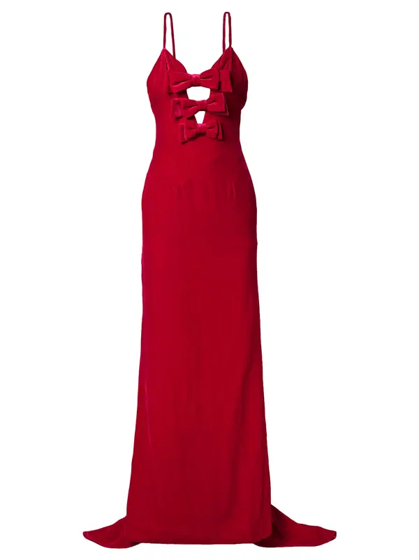 Alessandra Rich Bow-embellished Velvet Gown - Red