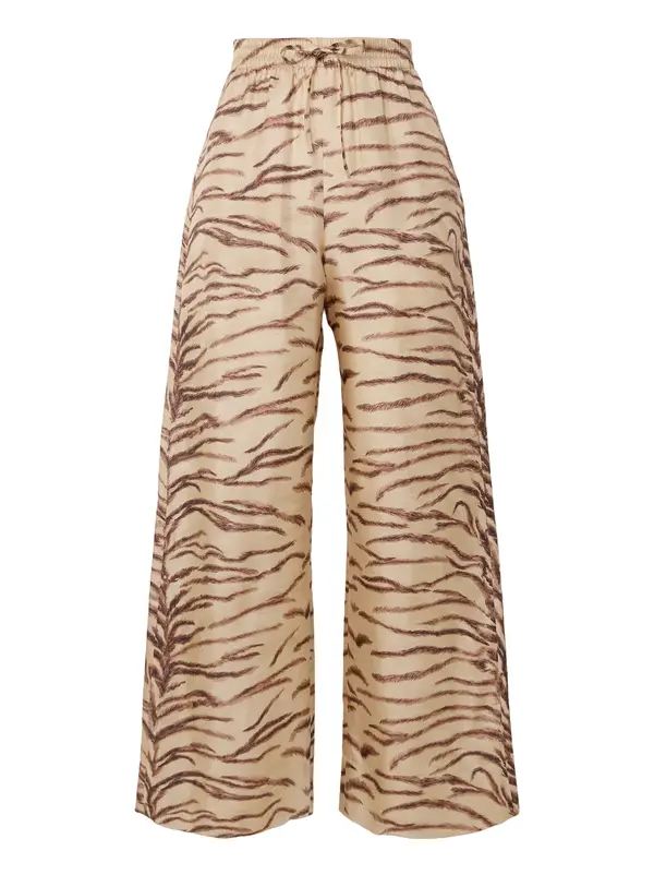 Stella McCartney Tiger-print Wide-leg Pants - Neutrals