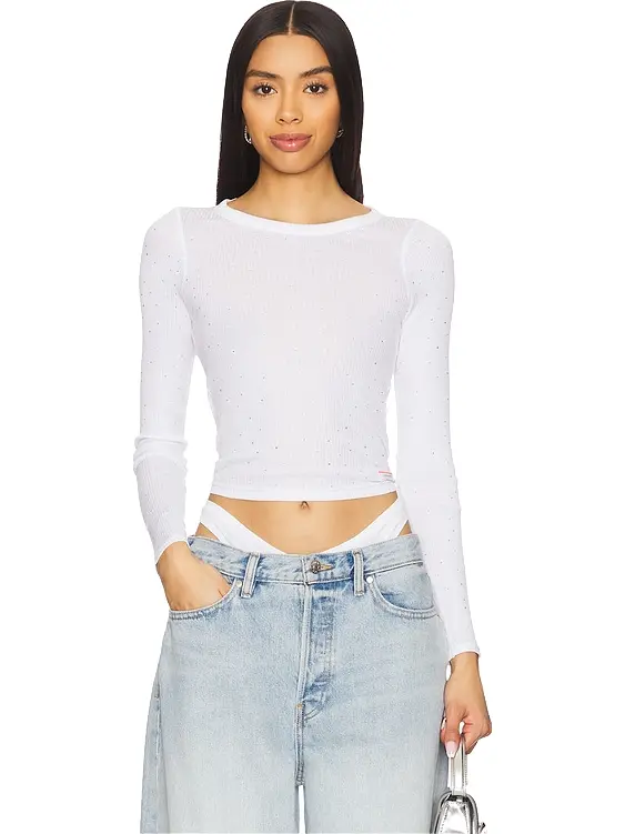 Alexander Wang Hotfix Long Sleeve Crewneck Tee - White